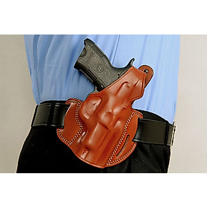 Premium Leather Three Slot Pancake OWB Holster with Thumb Break Fits, Eaa Witness Pavona Compact Semi Auto Pistol 9mm Luger 3.6" BBL, Right Hand Draw, Brown Color