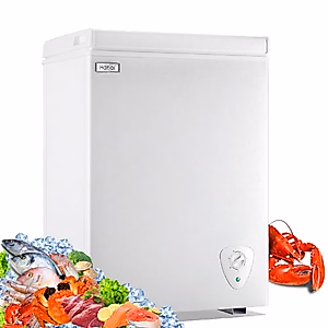 Deep Frezeer 3.5 Cubic Chest Freezer, Mini Freezer Compact Deep Freezer with Top Open Door and Removable Storage Basket, 7 Gears Temperature Control, Energy Saving, for Office Dorm or Apartment