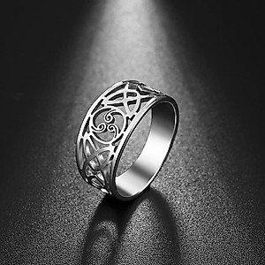 LIKGREAT Triskele Trinity Celtic Knot Rings Stainless Steel Band for Women (silver tone, 7)