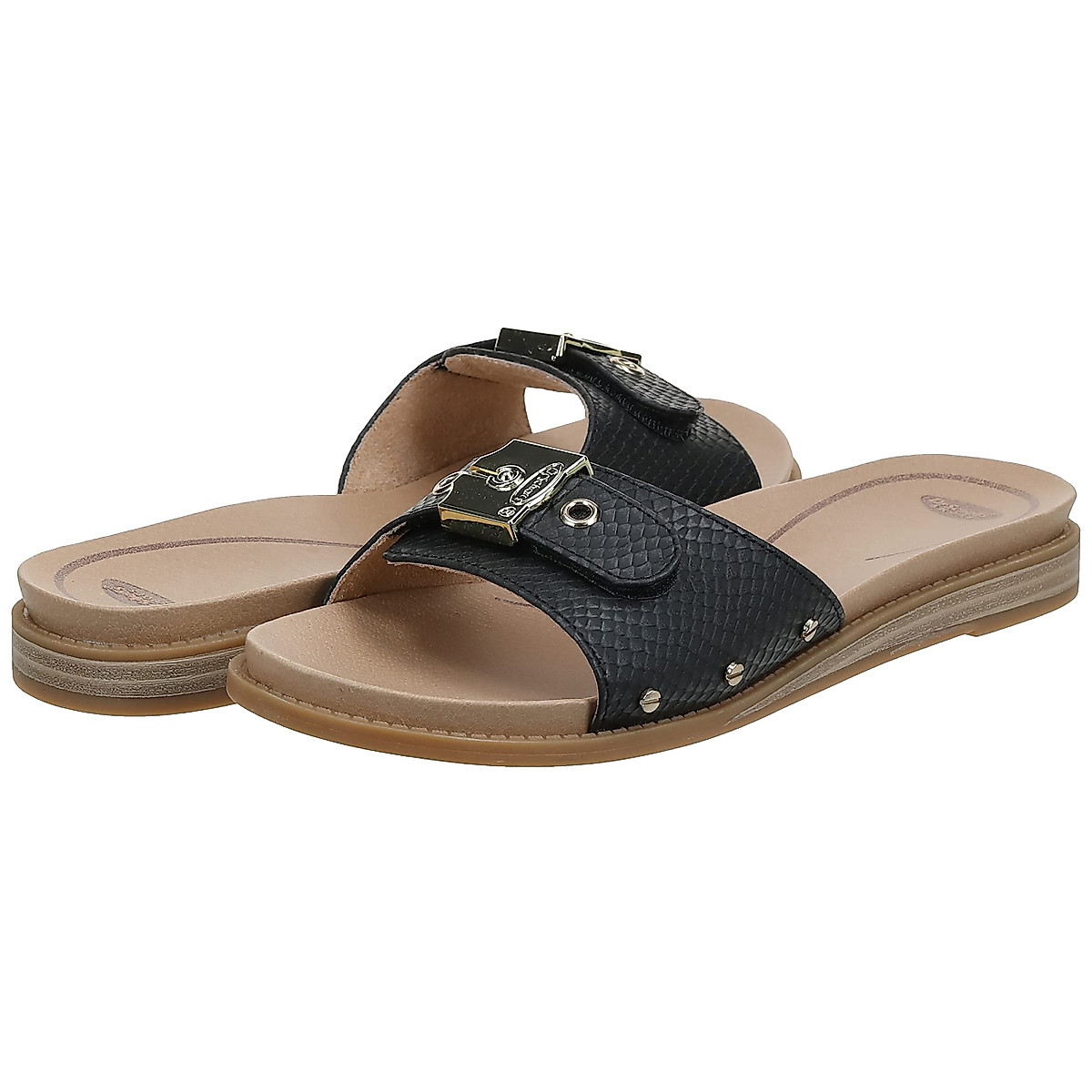 Dr. Scholl's Shoes Women's Originalist Slide Flat Sandal,Black Sunset Snake Print,8.5