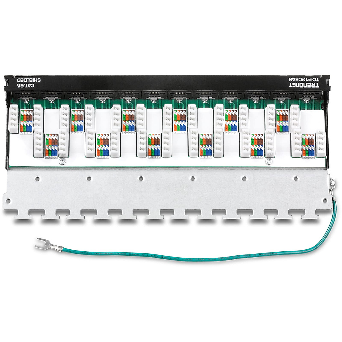 TRENDnet 12-Port Cat6A Shielded Patch Panel, 10G Ready, Cat5e,Cat6,Cat6A Compatible, Metal Housing, Color-Coded Labeling for T568A and T568B Wiring,Cable Management,Wall Mountable, Black,TC-P12C6AS