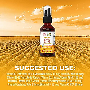 Vitamin D3 | Vitamin K2 | Vitamin D3 K2 Spray | K2 D3 Vitamin Liquid Supplement for Adults & Kids | Supplement for Calcium Absorption Strong Bones | Vegan | Non-GMO | Gluten Free | 1 Fl Oz