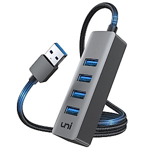 uni USB Hub 4-Port USB Splitter 4FT, High-Speed Portable Aluminum USB 3.0 Hub Compatible with PC, Laptops, Mouse, Keyboard, Flash Drive, Mobile HDD, Car, and More.