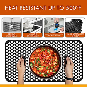 Heat Resistant Silicone Sink Protectors for kitchen sink, Farmhouse sink mats and protectors 25”X13” (Dish Soap Dispenser Brush Included) – Durable Kitchen Sinks Mat – Non-Slip & Easy Clean