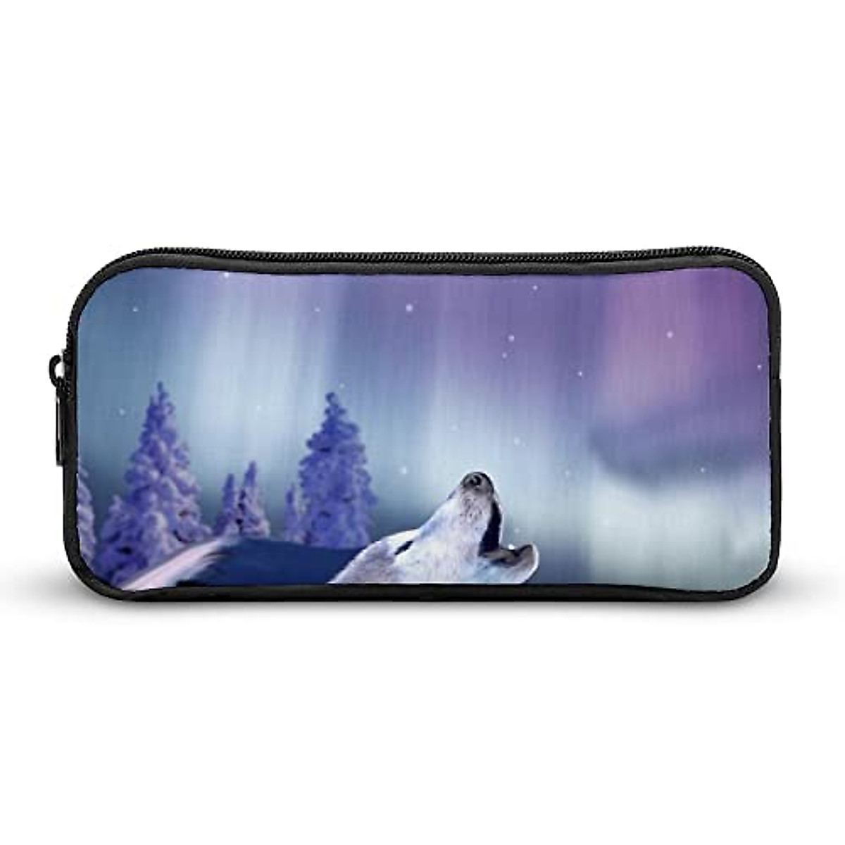 Arctic Aurora Wolf Teen Adult Pencil Case Large Capacity Pen Pencil Bag Durable Storage Pouch
