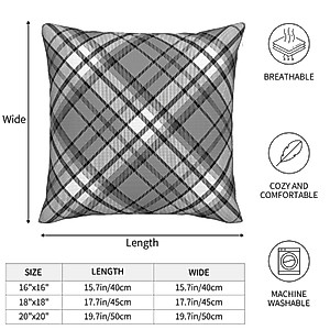 ChangQingArt Plaid Pillow Covers 16x16 Inch, Black and White Plaid Plaid Black Diagonal Fabric Green Scottish Double Sided Decorative Pillows Cases Throw Pillows Covers