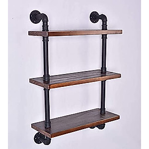 BOKKOLIK Vintage 3-Tier Pipe Shelves Farmhouse Floating Shelves 24inch Width Industrial Storage Wooden Shelves for Kitchen Office Coffee House Warming Gift
