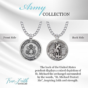 TrueFaithJewelry Sterling Silver United States Army Service Medal with St Michael Patron Saint Archangel Pendant Necklace, 3/4 Inch