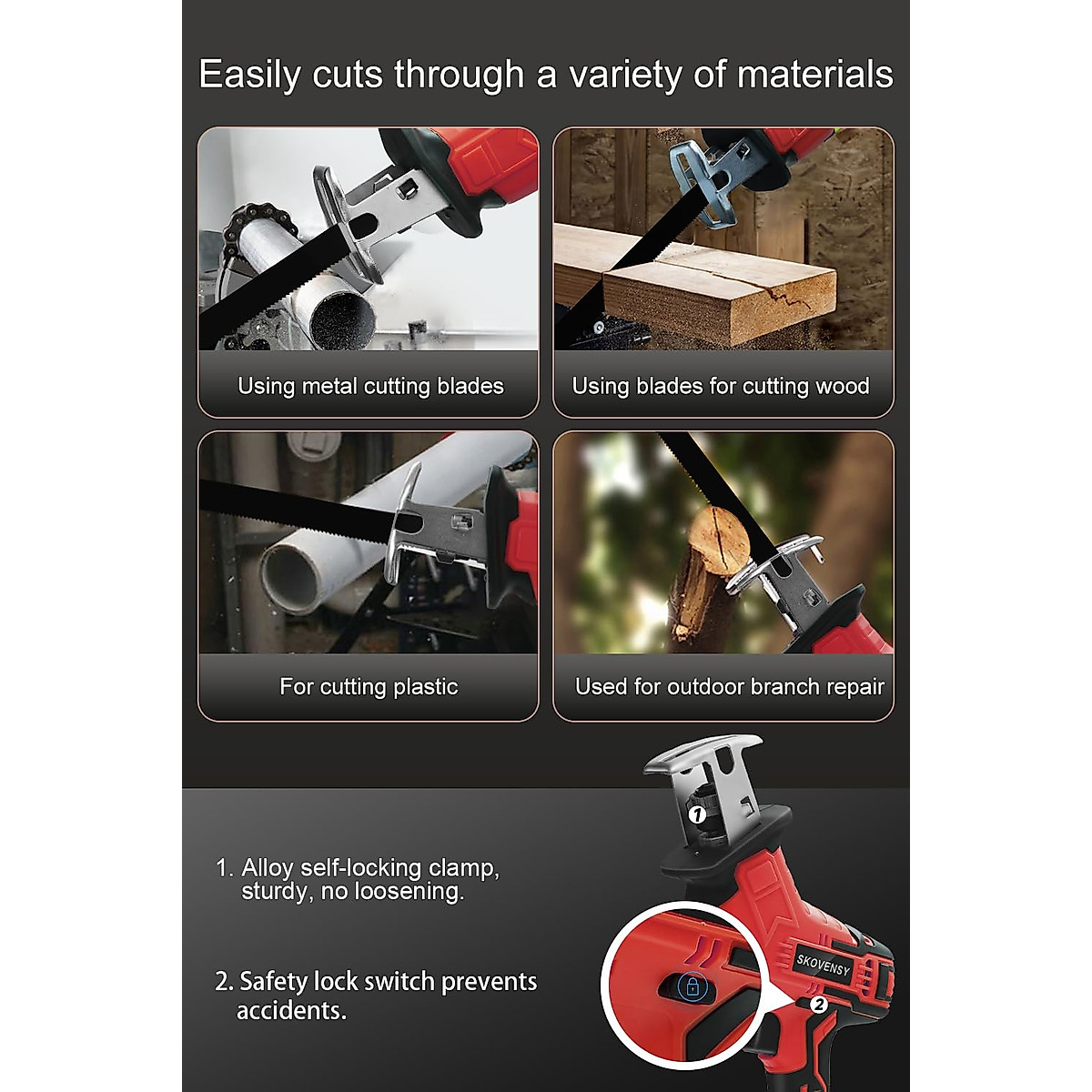 Cordless Reciprocating Saw, 2 x 2.0Ah Battery, Cordless Variable Speed, Blades Kit for Wood/Metal/PVC Cutting MWF-RED