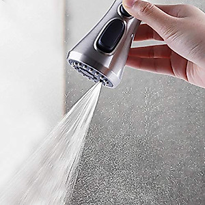 Pull Down Spray Head for Kitchen Faucet, 3-Function Kitchen Sink Spray Nozzle with 9 Adapters, Faucet Head Replacement Compatible with Moen, American Standard, Delta, Kohler Faucets, Brushed Nickel