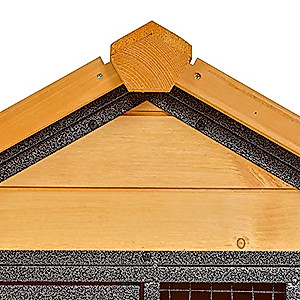 PawHut 2-Level Rabbit Hutch Bunny House with Weatherproof Hinged Asphalt Roof, Removable Tray and Ramp for Outdoor