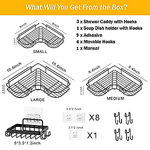 KOPORASION Corner Shower Caddy, Shower Shelves Basket Rack with Adhesive Hooks and Soap Dish,RustProof Stainless Steel Shower Organzier for Bathroom Storage, Toilet,Kitchen (3 Pack)