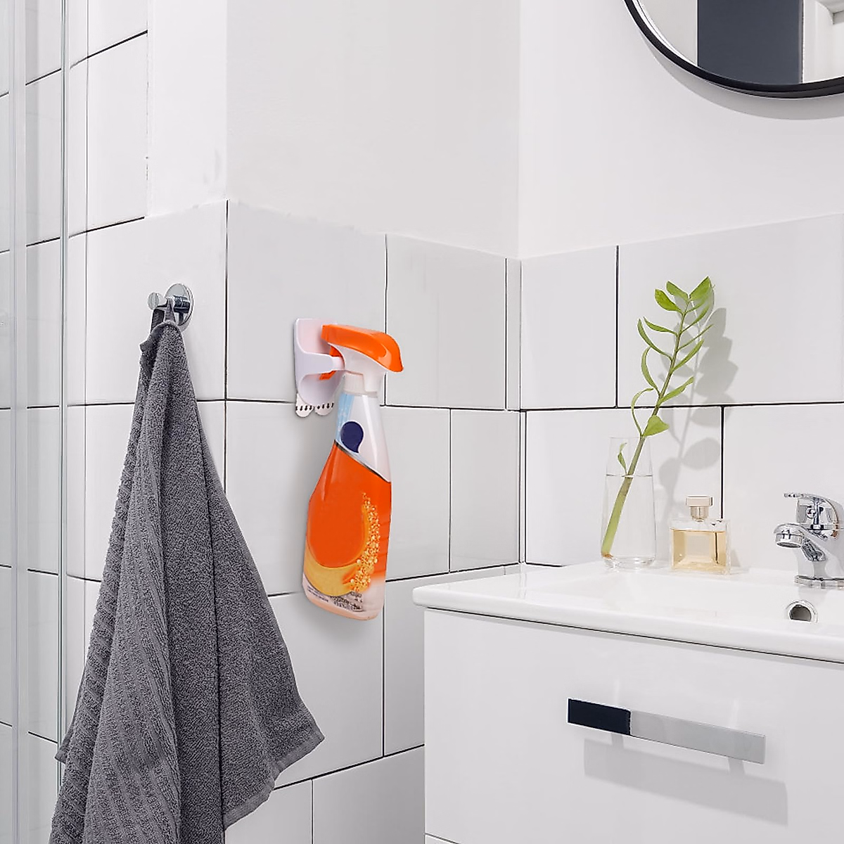 TOPZEA 10 Pack Spray Bottle Holder Wall Mount, Spray Bottle Hanger Adhesive Hooks Easy Install Wall Hanging Cleaning Bottles Organizer Storage Racks for Cabinet, Kitchen, Bathroom