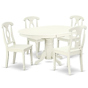 East West Furniture AVKE5-LWH-W 5 Piece Dining Room Furniture Set Includes an Oval Kitchen Table with Butterfly Leaf and 4 Dining Chairs, 42x60 Inch, Linen White