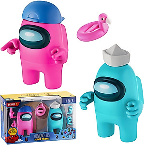 P.M.I. Among Us Action Figures | Two of Four 4.5-Inch-Tall Collectibles | Among Us Toys and Playable Mini Toys | Cyan Ghost and Pink Crewmate with 5 Accessories: Hats and Hands