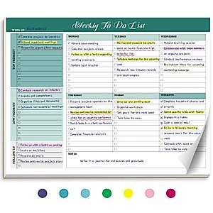 Weekly To Do List Notepad with 52 Tear Off Sheets（8.5"×11"）- Undated Weekly Desk Planner for Women & Man,Work and Home-Greenery Sway