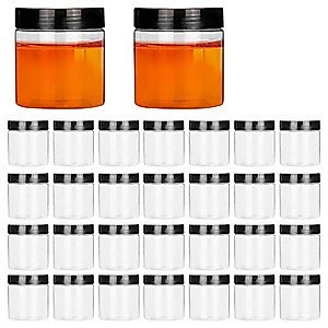 Accguan 30Pack 2oz Plastic Jar Storage Container with Black Lids Airtight Clear Wide-mouth Slime Storage Jars for Cosmetic Cream Light Clay