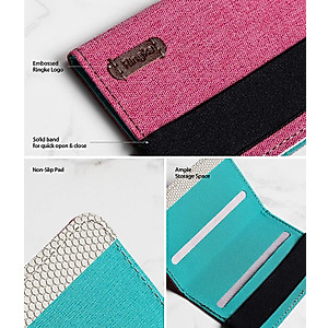 Ringke Flip Card Holder with Elastic Hand Strap Slim Soft Band Grip Fashion Multi-Card Slot 3M Stick-On Wallet Credit Card Cash Mini Pouch Attachment Compatible with Most Smartphones - Pink