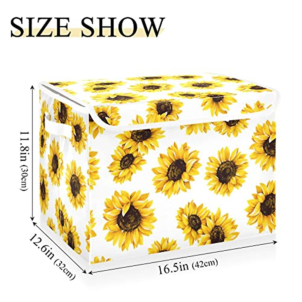 stargrass Foldable Storage Bin Fabric Decorative Storage Box with Lid and Handles,Flower Sunflower Yellow Collapsible Storage Basket 11.8x12.6x16.5 Inch