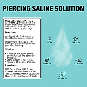 BASE LABORATORIES Piercing Aftercare Spray Kit | 8oz | Aftercare Keloid Bump Removal Spray + Ear Hole Cleaner Earring Cleaner Floss | Sanitizing Nose & Ear Piercing Cleaner - Piercing Bump Spray