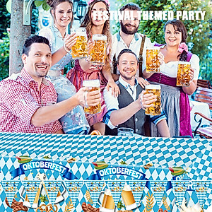 Oktoberfest Decorations Table Cloth Set, Octoberfest Blue White Diamonds Checkered Beer Party Rectangle Tablecloth Cover & Bavarian Pennant Banner Flag for Festival Themed Favors Supplies Gift Decor