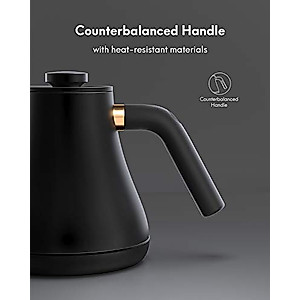 Gooseneck Kettle Temperature Control, Pour Over Electric Kettle for Coffee and Tea, 100% Stainless Steel Inner, 1200W Rapid Heating, 0.8L, Built-in Stopwatch, Matte Black