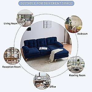 Polibi 83" L-Shape Convertible Sectional Sofa Set with Chaise Lounge, Metal Legs and Button Tufted, 3-Seat Couch for Living Room, Blue