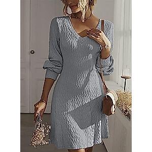 Dokotoo Womens Oversized Sweater Dress Elegant Trendy Casual Loose Long Sleeve Dresses V Neck Knit Ribbed A Line Fall Pullover Sweater Mini Dress 2023 Trendy Outfits Gray Medium