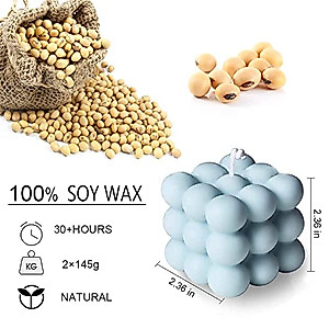 Bubble Candle Soy Wax Scented Candle Home Decor Candle Bubble Cube Candle Cube Shaped Candles Decorative Candle for Bedroom Wedding Room Decor Aesthetic Freesia and Bluebell Fragrance (White Blue)