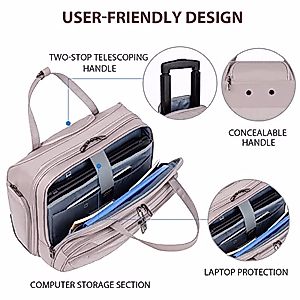 VANKEAN Rolling Laptop Bag Women with Wheels, 15.6 Inch Rolling Briefcase for Women, Water Repellent Overnight Rolling Computer Bag with RFID Pockets for Travel Business Work School, Light Dusty Pink