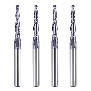 SpeTool 4PCS Tapered End Mill Bits 1/4 inch Shank with 3mm Ball Nose ( 1.5mm Radius )CNC Engraving Bits HRC55 TiAlN Coated for 3D and 2D Wood Acrylic Carving