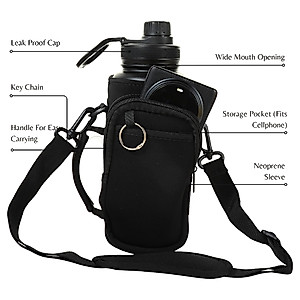 Thermosis 64 Oz insulated water bottle Stainless Steel Water Bottle with Straw & Holder Strap - Includes 2 Lids water bottles - Leak Proof water bottle for Men & Women - Black