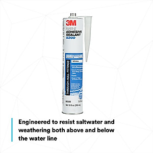3M Marine Adhesive Sealant 5200 (06500) Permanent Bonding and Sealing for Boats and RVs Above and Below the Waterline Waterproof Repair, White, 10 fl oz Cartridge