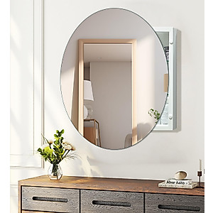 HESONTH Medicine Cabinet Round 28 Inch x 28 Inch Bathroom Cabinet Mirror, Circular Storage Cabinet Round Frameless Mirror Cabinet with Surface Mounted