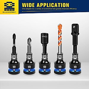 BLACKROBOT 2PCS Impact Bit Holders 1/2 Inch Square Drive to 1/4 Inch Hex Socket Adapter for Impact Wrench