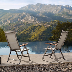 Sunairsz Folding Chair, Indoor & Outdoor Balcony, Patio Porch, Garden Lawn, Pool, for Comfortable Ivory White Foldable Chairs, Portable Cozy Recliner, Metal Frame, Heavy Duty Durable