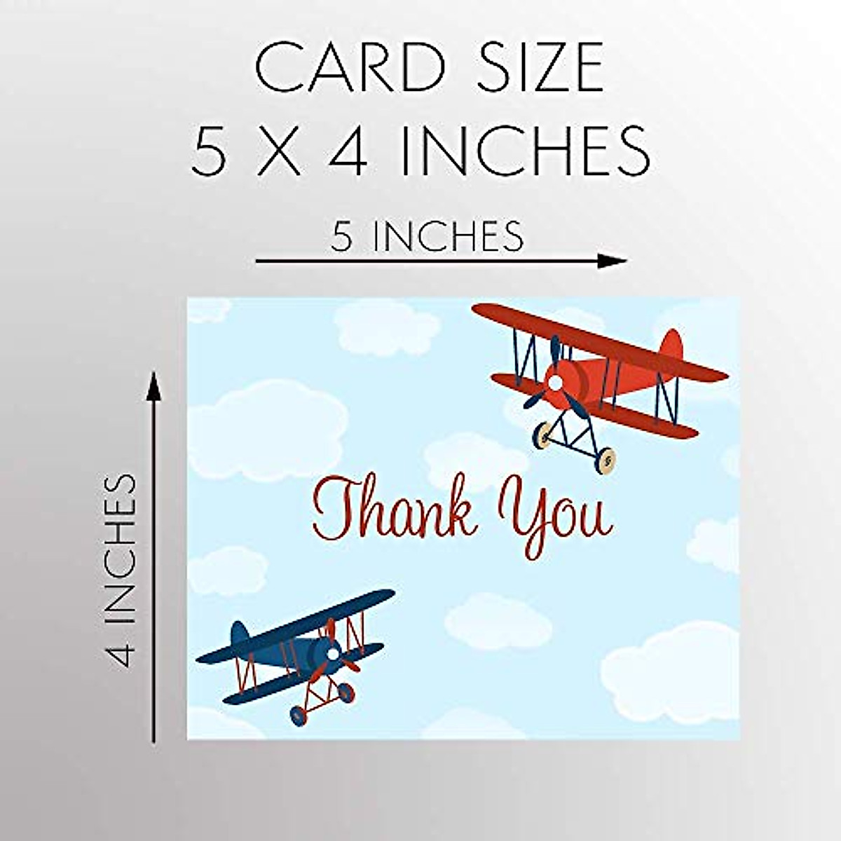The Invite Lady Airplane Thank You Cards Baby Shower Birthday Kids Up Up and Away Vintage Retro Red Blue Folded Thank You Notes (24 Count)