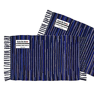 Cote De Amor 2 Pack Reversible Floor Rug 24"x36" (2'x3') Cotton Chindi Rag Rug, Farmhouse Rag Rug for Living Room Bedroom Bathroom Kitchen Nursery Entryway Laundry Room - Navy Blue