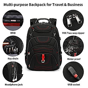 Boniyee Laptop Backpack for Men - Travel Backpack with USB Charging Port for Daily Commutes and Travel -College Backpack Men - Gifts for Men - Waterproof - Black