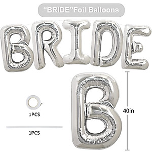 TONIFUL 40 Inch Large Silver Bride Balloons, Giant Jumbo Helium Foil Mylar Big Bride Balloons Banner for Wedding Marriage Bridal Shower Engagement Bride To Be Party Decorations and Supplies