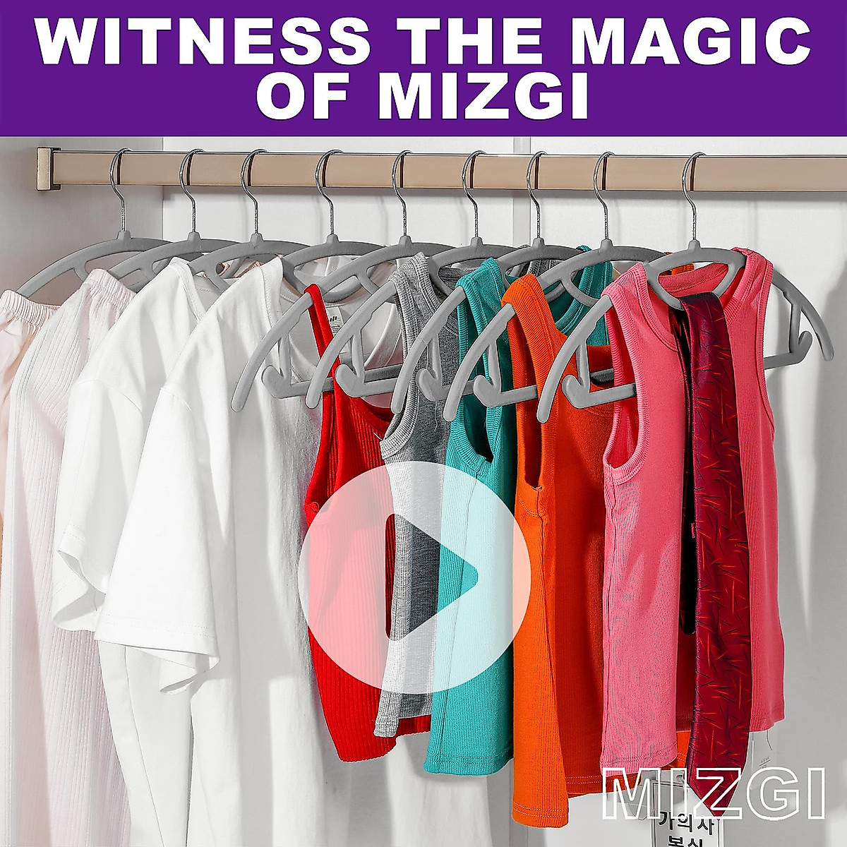 MIZGI Premium Velvet Hangers 50-Pack,No Shoulder Bump Hangers W/Tie Bar Ultra Thin Space Saving Non Slip Hangers Heavy Duty Felt Rounded Clothes Hangers for Sweaters,Coat,Jackets,Pants,Shirts