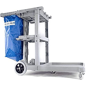 Carlisle FoodService Products Janitorial Cart Long Platform Cart with 25 Gallon Trash Bag for Restaurants, Hospitals, and Schools Plastic, 49 X 21 X 39 Inches, Gray
