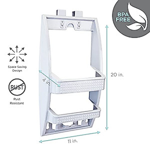 Bath Bliss Multi Hanging Option Shower Caddy | Over the Showerhead | Adhesive Backing | Screw Mount | Organizer | Large Shampoo & Conditioner Bottle Holders | Razor & Loofah Hooks | White