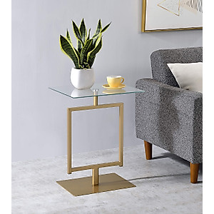 KB Designs - Modern Glass Top Accent Pedestal End Table, Gold Base