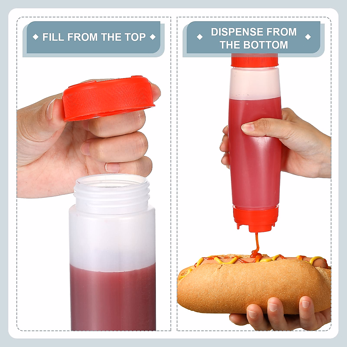 3 Pcs 16 oz Inverted Plastic Squeeze Bottles, Refillable Tip Large Valve Dispenser Condiment Squeeze Bottle for Sauces Ketchup Sour Cream Self Sealing Syrup Dispenser for Restaurants (Red, White)