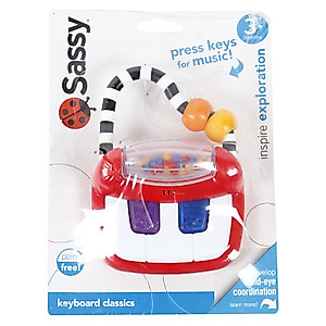 Sassy Keyboard Classics Developmental Toy – 3+ Months Baby-Sized Piano with a Handle for Music On The Go- Batteries Included