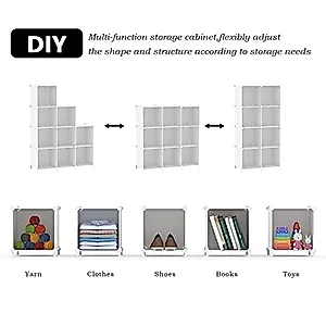 AWTATOS Cube Storage Organizer Modular Storage Cubes Bookshelf Stackable Closet Storage Shelves DIY Plastic 9 Cube Organizer Shelving, Ideal Storage Solution for Bedroom, Home Office, White
