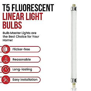 BULBMASTER F8T5 CW Fluorescent Bulbs 12 Inch - F8 T5 8W Cool White 4100K Fluorescent 12" Under Cabinet Light Bulbs Linear T5 380 Lumens - Under The Counter Small Fluorescent Light Bulb - Pack of 6