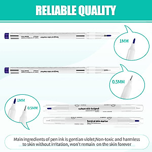 Zonon 5 Pieces Tattoo Tip Markers Skin Marker Pen Tattoo Pen in 0.5 mm and 1 mm with Paper Ruler for Skin, Eyebrow, Lips (2 Single Head, 3 Double Heads)