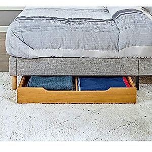 MUSEHOMEINC Solid Wood Under Bed Storage Drawer with 4-Wheels for Bedroom,Wooden Underbed Storage Organizer,Suggested for Twin and Full Size Platform Bed